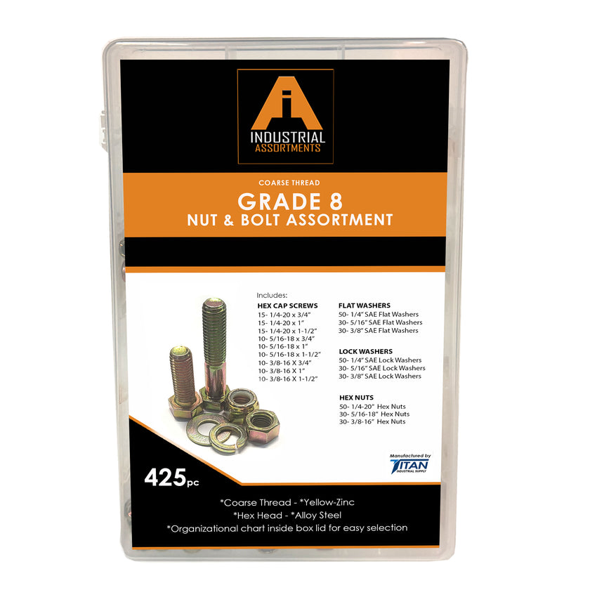 425 Piece Bolt & Nut Assortment-Grade 8 Coarse Thread ...