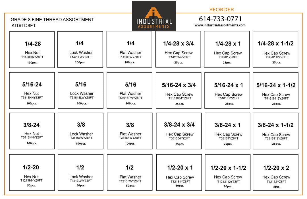1275 Piece Fastener Assortment-Grade 8 Fine Thread ...